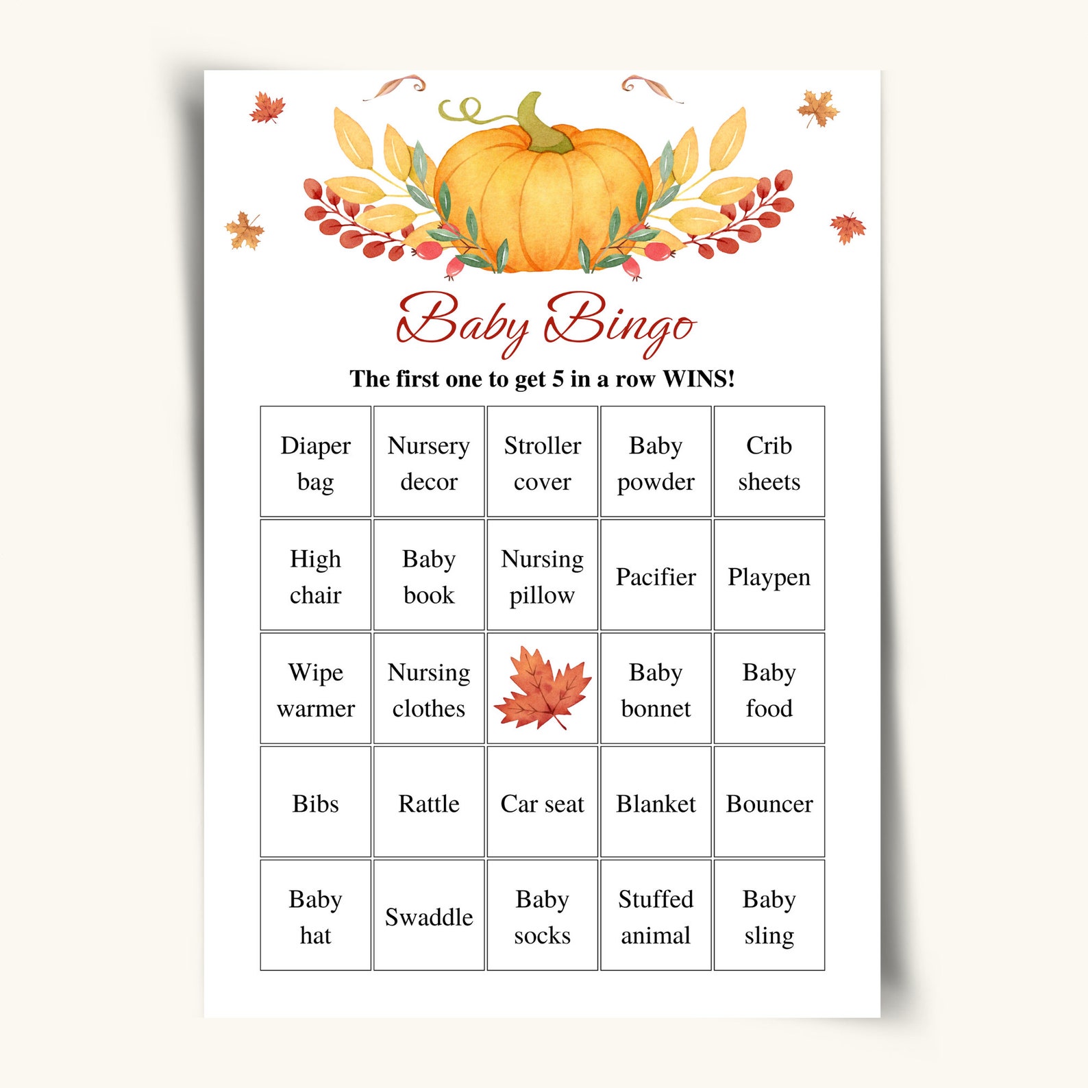 30 Printable Pumpkin Baby Shower Bingo Cards 5x7 Prefilled Little ...