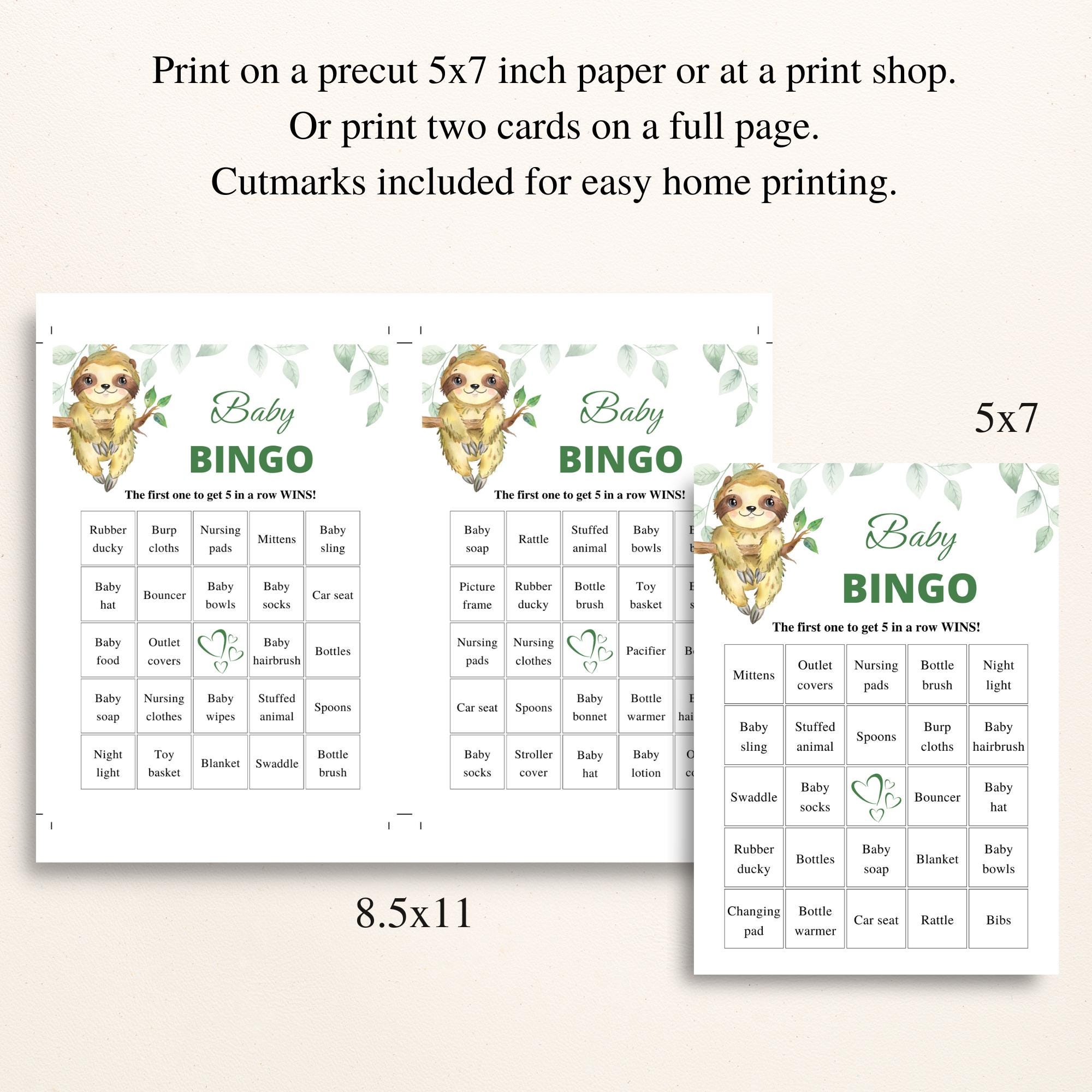 100 Printable Sloth Baby Shower Bingo Cards, Prefilled Baby Shower Gift ...