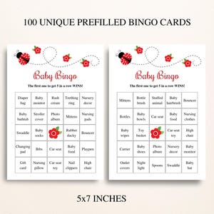 100 Printable Red Ladybug Baby Shower Bingo Cards, Prefilled Baby ...