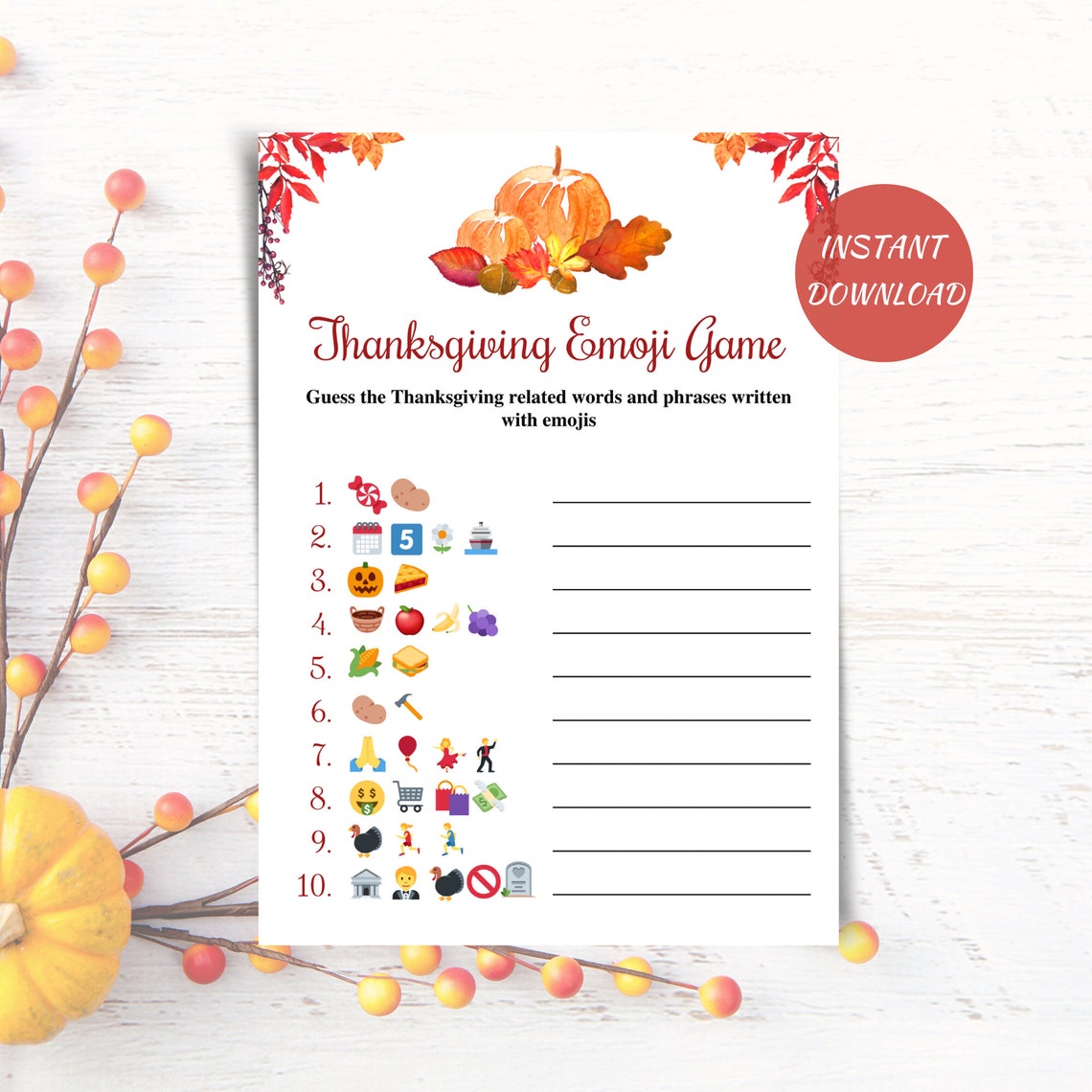 Printable Thanksgiving Emoji Game, Friendsgiving Game, Thanksgiving ...