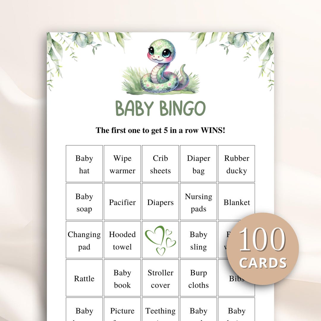 100 Printable Little Snake Baby Shower Bingo Cards, Prefilled Baby ...