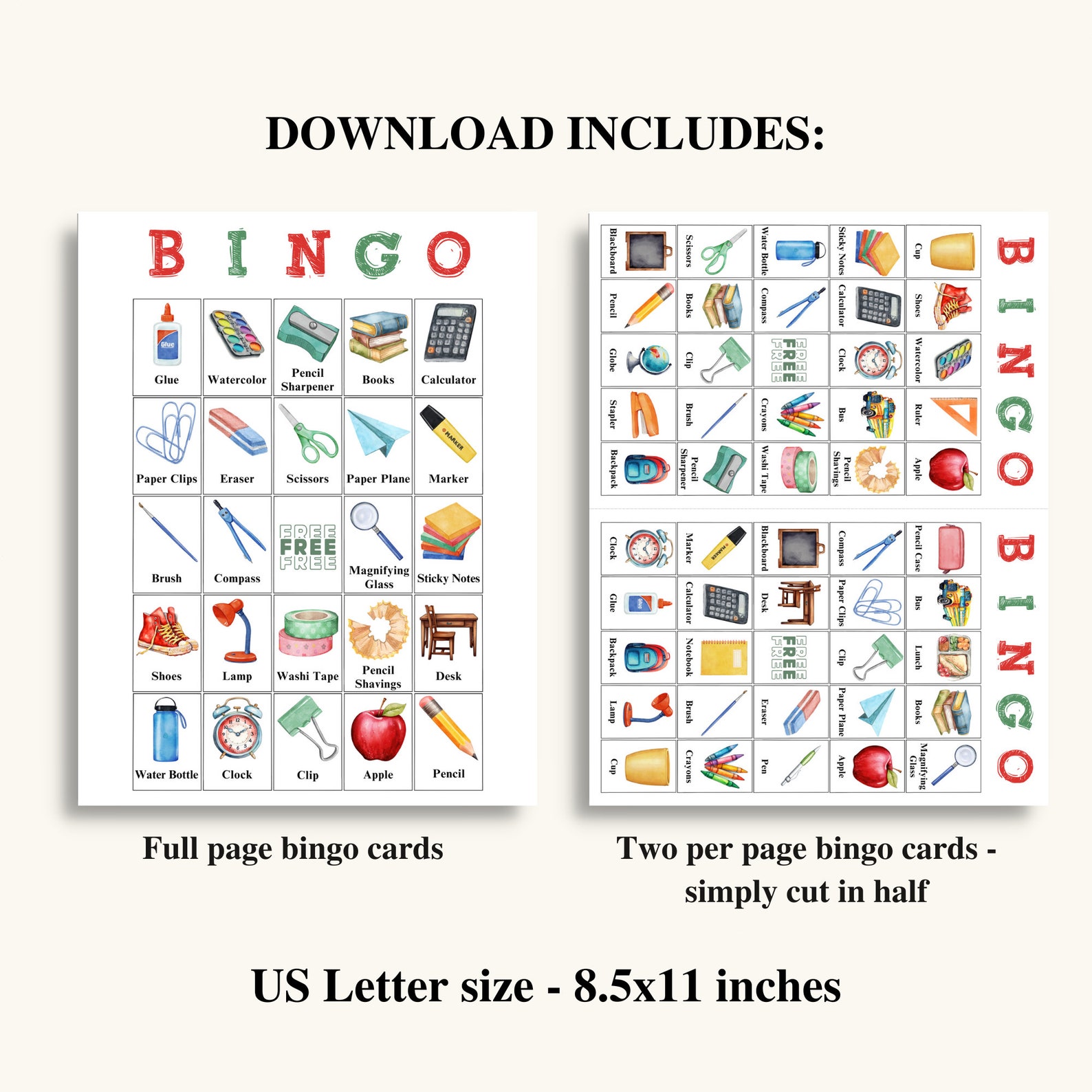 50 Printable School Bingo Cards School Themed Picture Bingo Back to ...