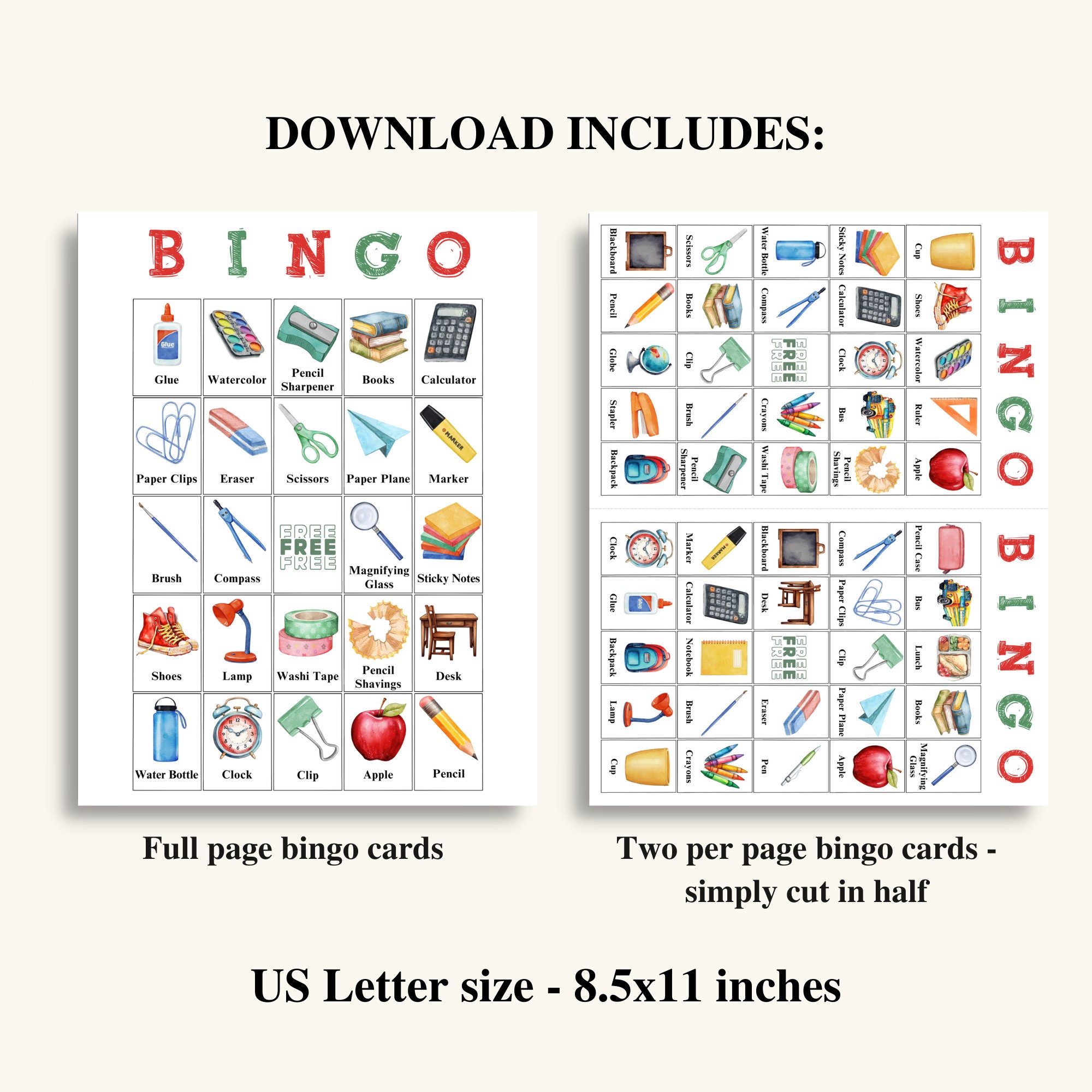 50 Printable School Bingo Cards School Themed Picture Bingo Back to ...
