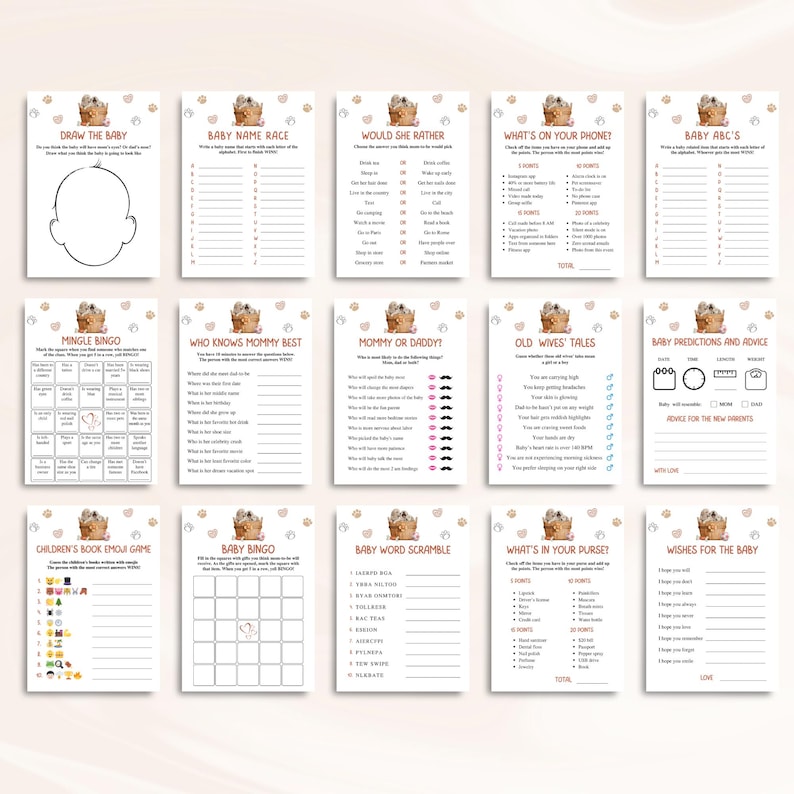 30 Printable Puppy Baby Shower Games: Dog Themed Game Bundle, DOWNLOAD ...