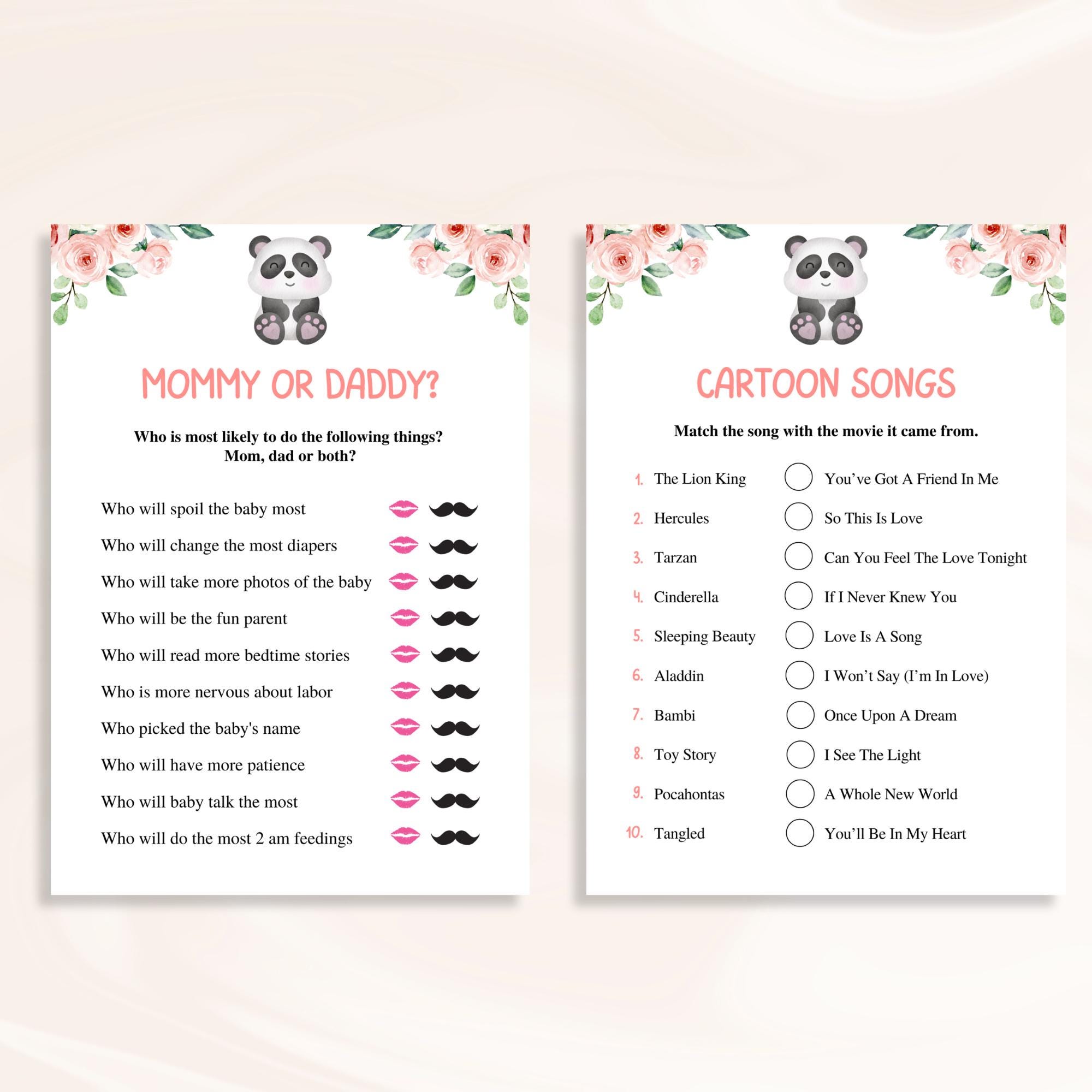 30 Printable Floral Panda Baby Shower Games, Pink Safari Baby Shower ...