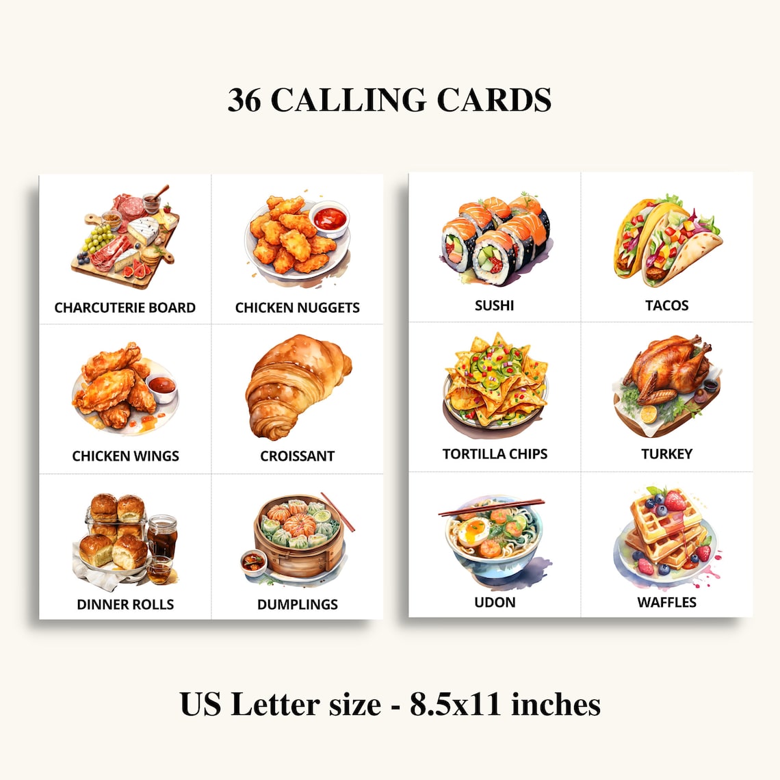 50 Printable Food Bingo Cards Food Picture Bingo Birthday Party Games ...