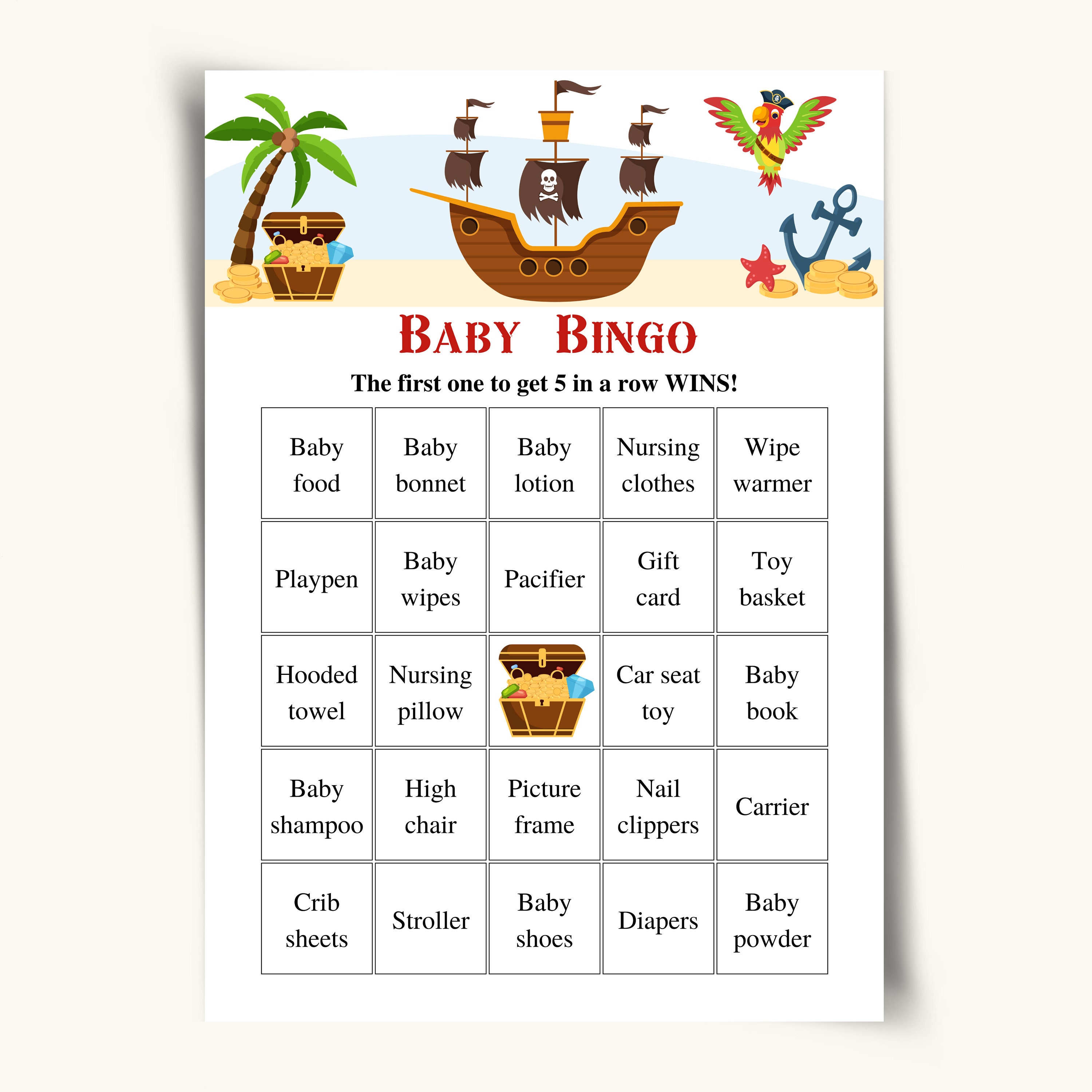 30 Printable Pirate Baby Shower Bingo Cards Ahoy Matey Baby - Etsy