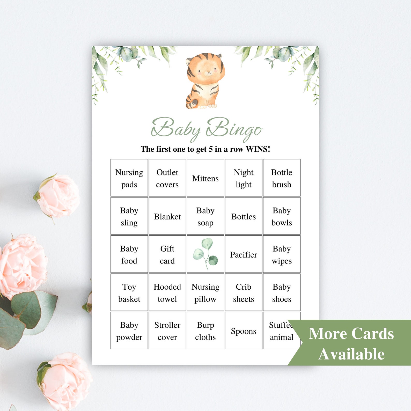 30 Printable Tiger Baby Shower Bingo Cards | 5x7'' Prefilled Baby Bingo ...