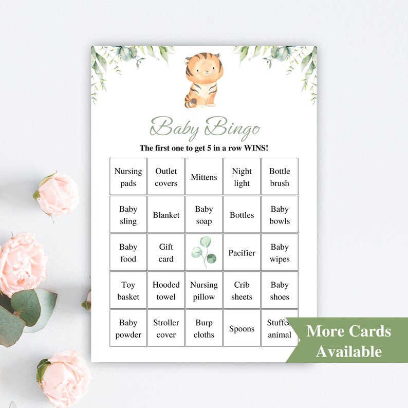 30 Printable Tiger Baby Shower Bingo Cards | 5x7'' Prefilled Baby Bingo ...