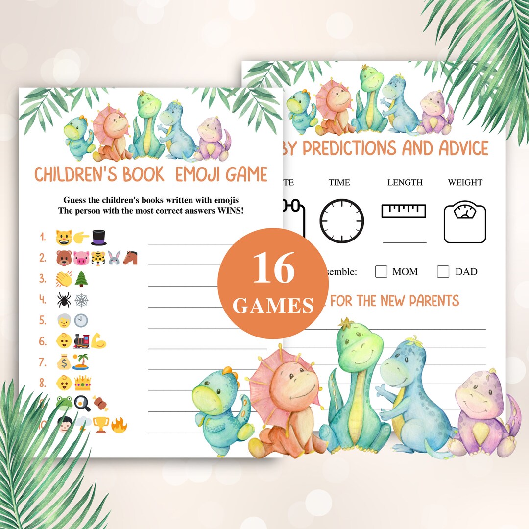 16 Printable Dinosaur Baby Shower Games, Dino Baby Shower Game Bundle ...