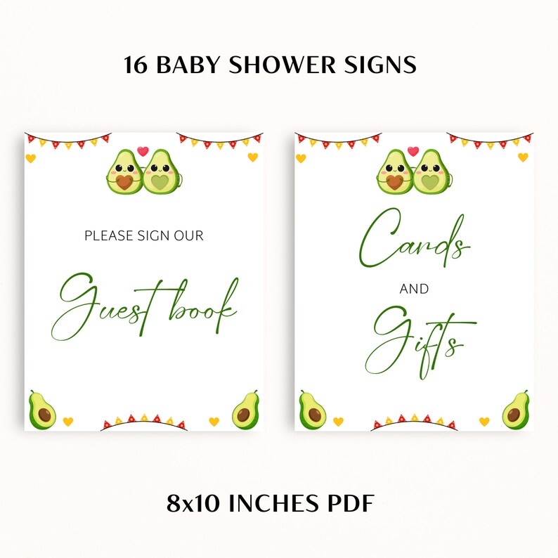 16 Printable Avocado Baby Shower Table Signs | 8x10 Baby Shower Sign ...