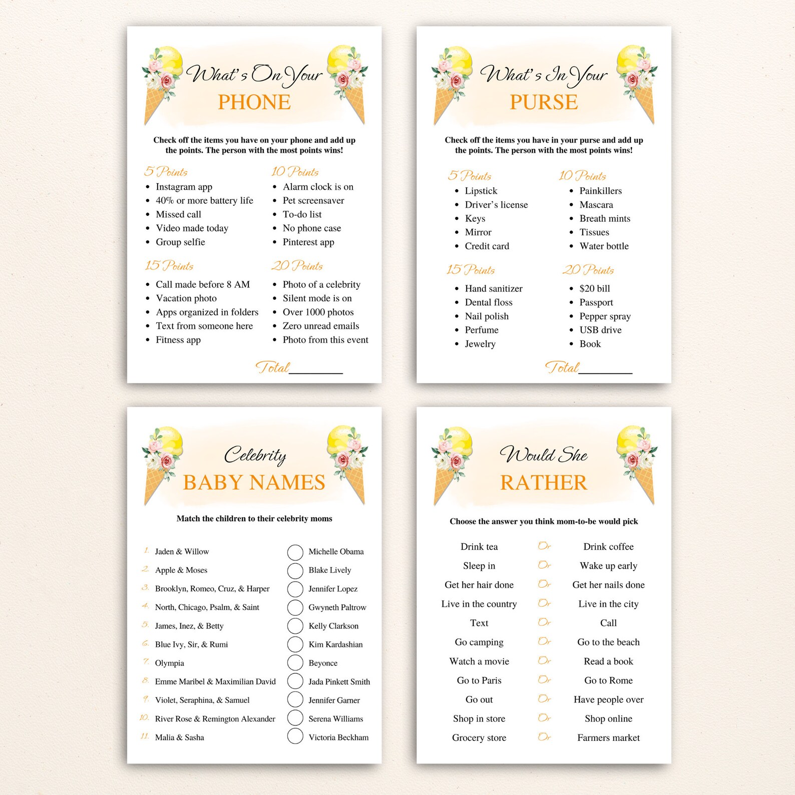 16 Printable Ice Cream Baby Shower Games, Heres the Scoop Baby Shower ...