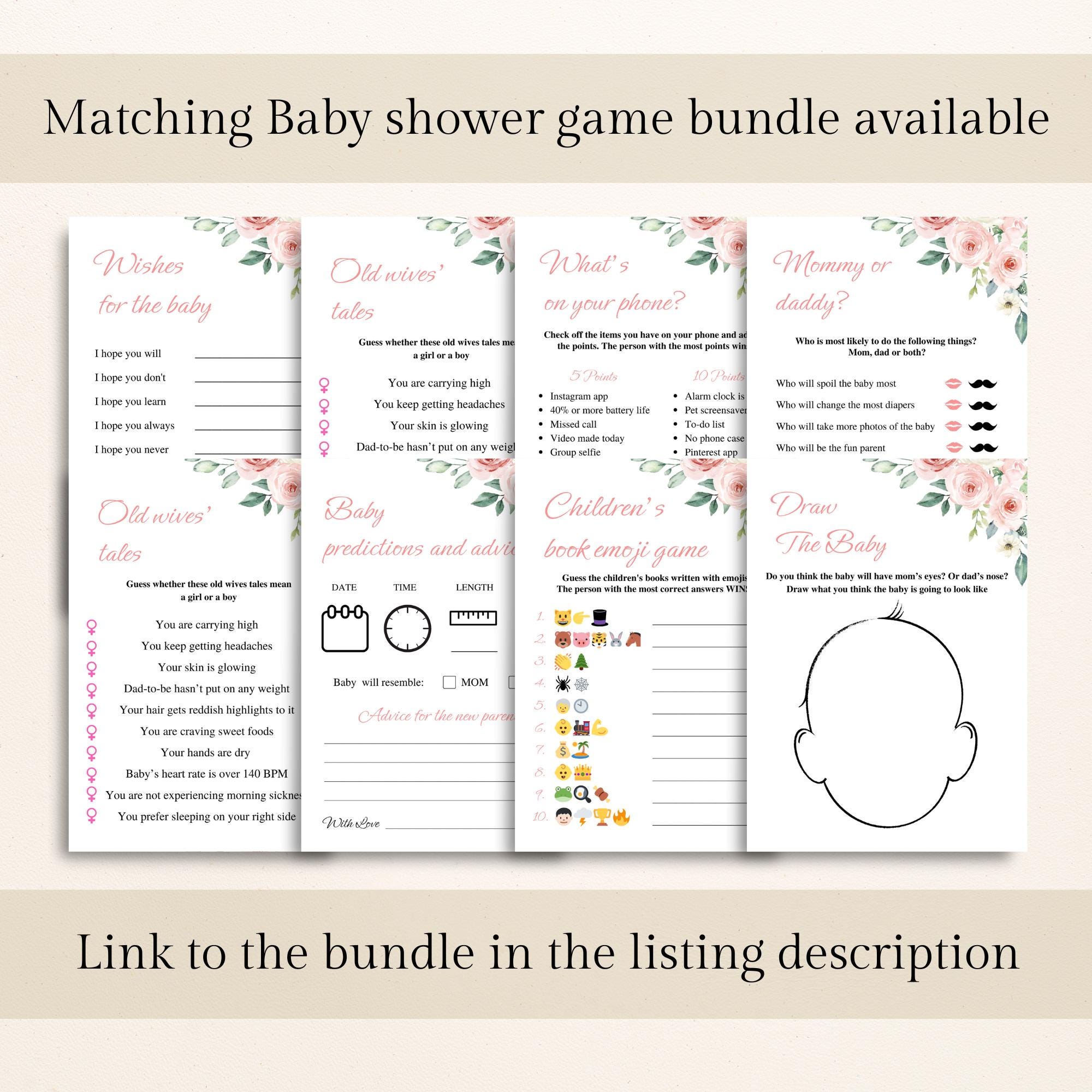 100 Printable Floral Baby Shower Bingo Cards: Prefilled Gift Bingo ...