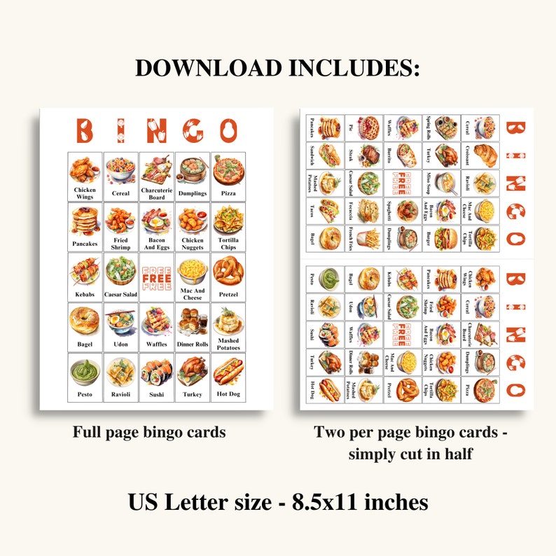 50 Printable Food Picture Bingo Cards, Food Bingo, Dinner Party Games ...