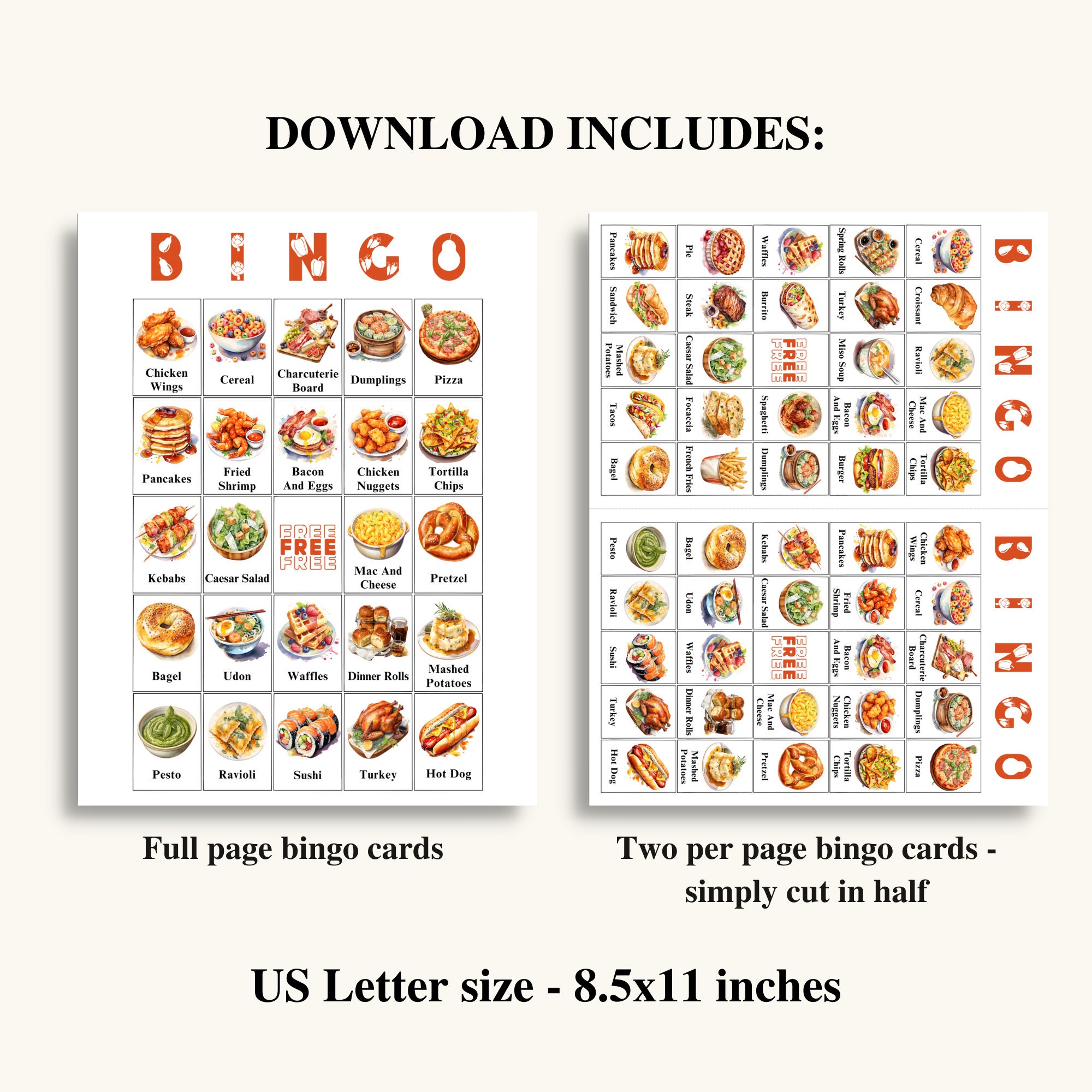 50 Printable Food Bingo Cards | Food Picture Bingo | Birthday Party ...