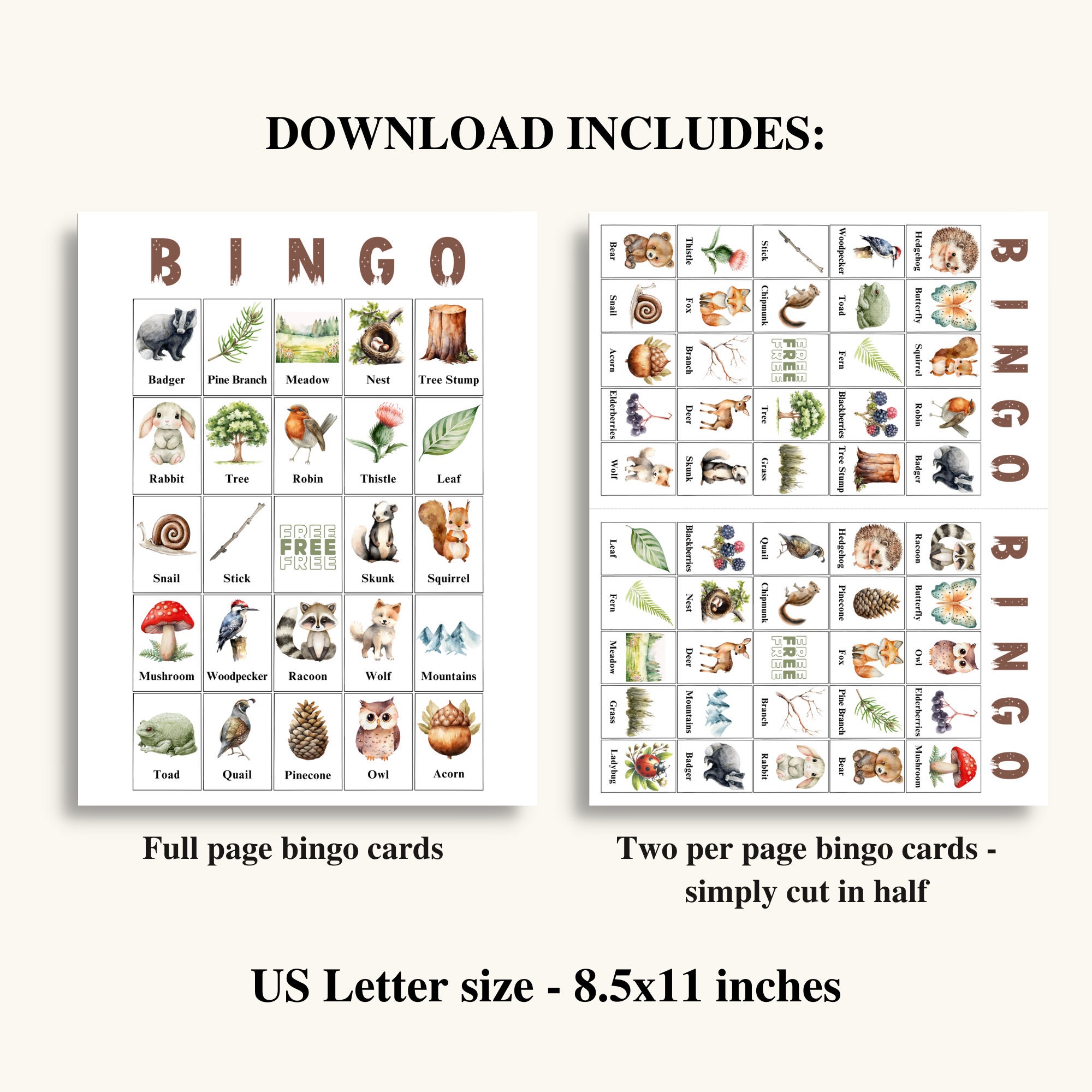 50 Printable Woodland Bingo Cards Woodland Picture Bingo Woodland ...