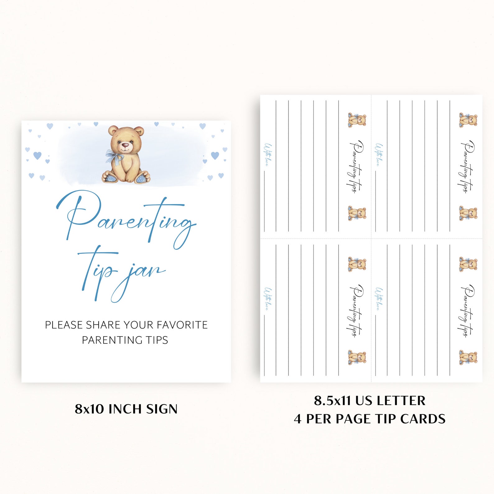 16 Printable Teddy Bear Baby Shower Table Signs, Blue Baby Shower ...