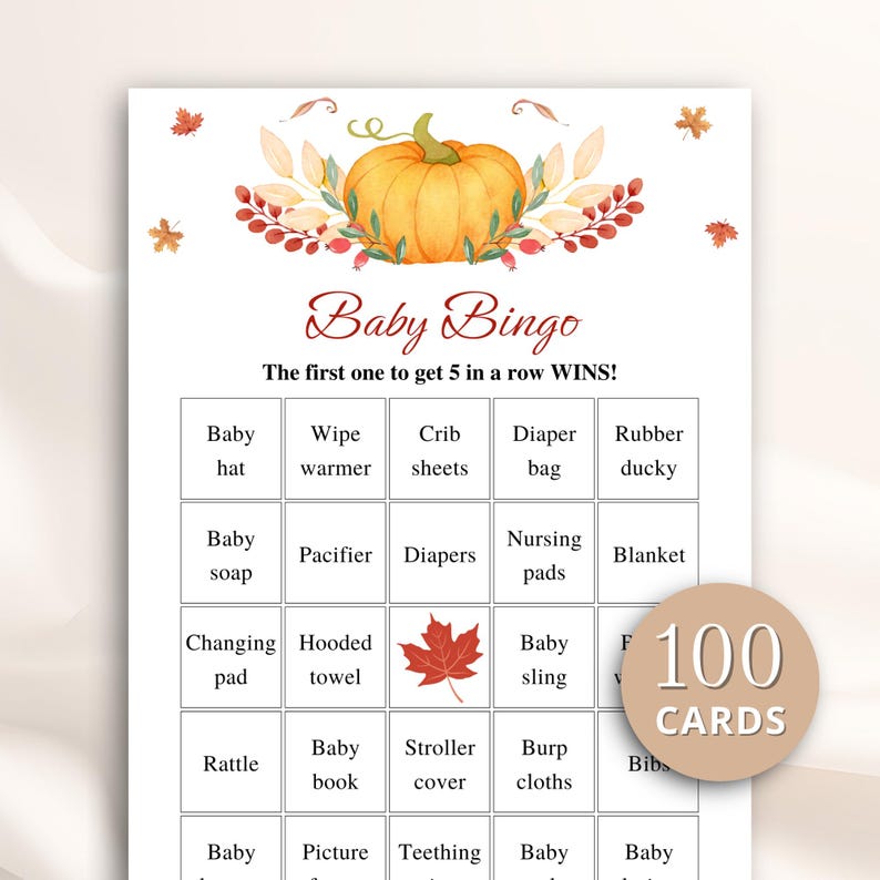 100 Printable Pumpkin Baby Shower Bingo Cards, Prefilled Baby Shower ...
