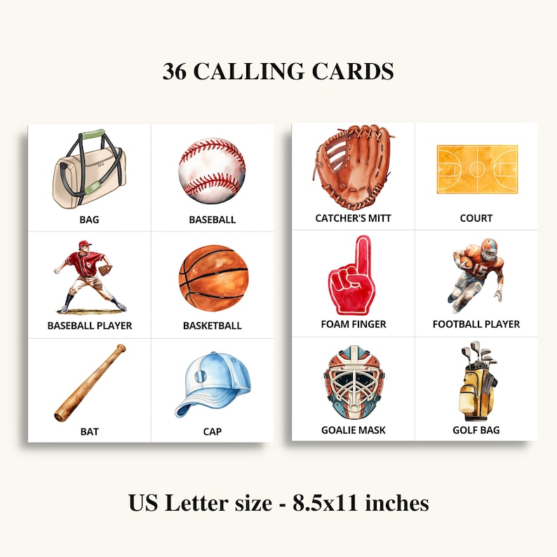 50 Printable Sports Bingo Cards Sports Themed Picture Bingo Birthday ...