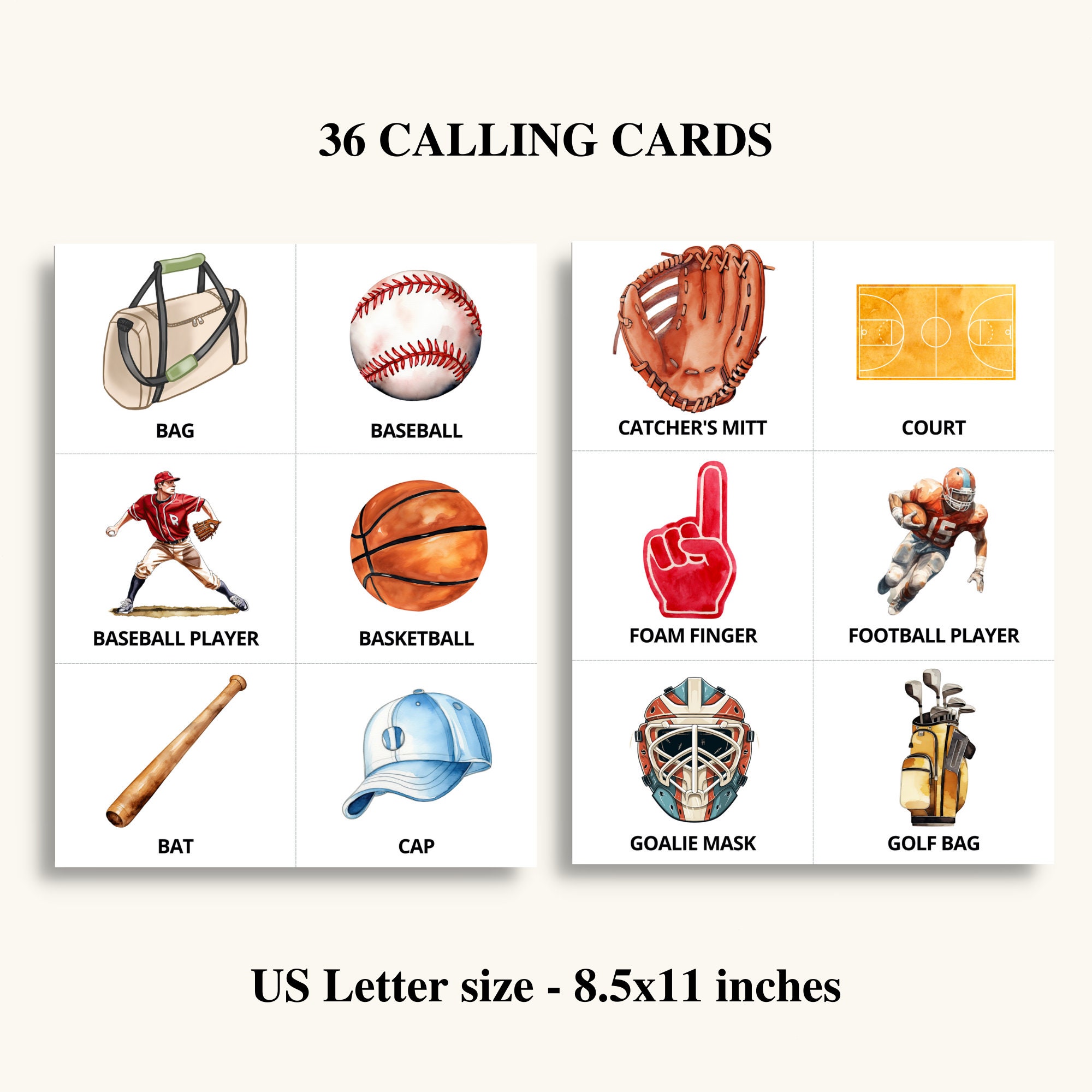 50 Printable Sports Bingo Cards Sports Themed Picture Bingo Birthday ...