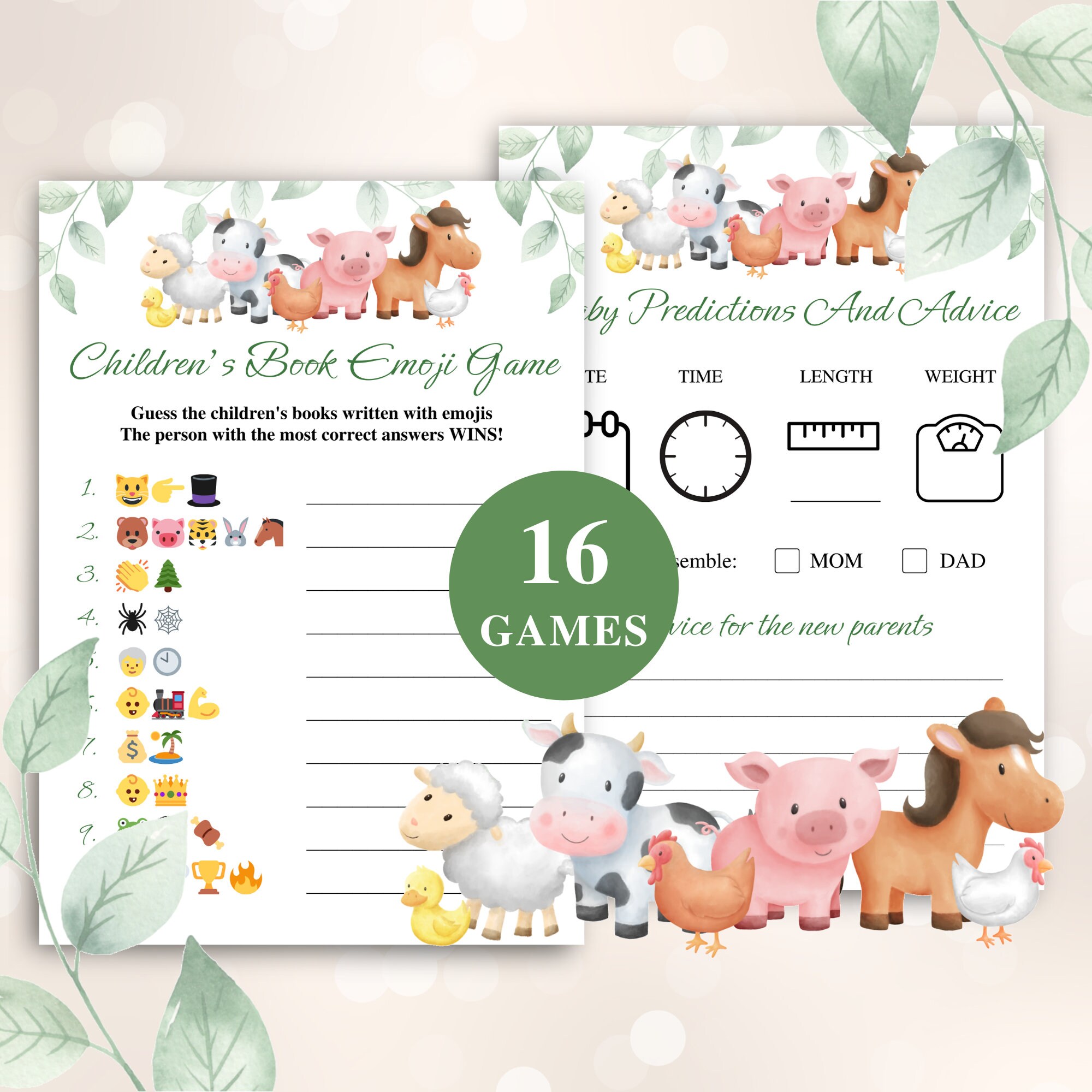 16 Printable Farm Animals Baby Shower Games, Barnyard Baby Shower Game ...
