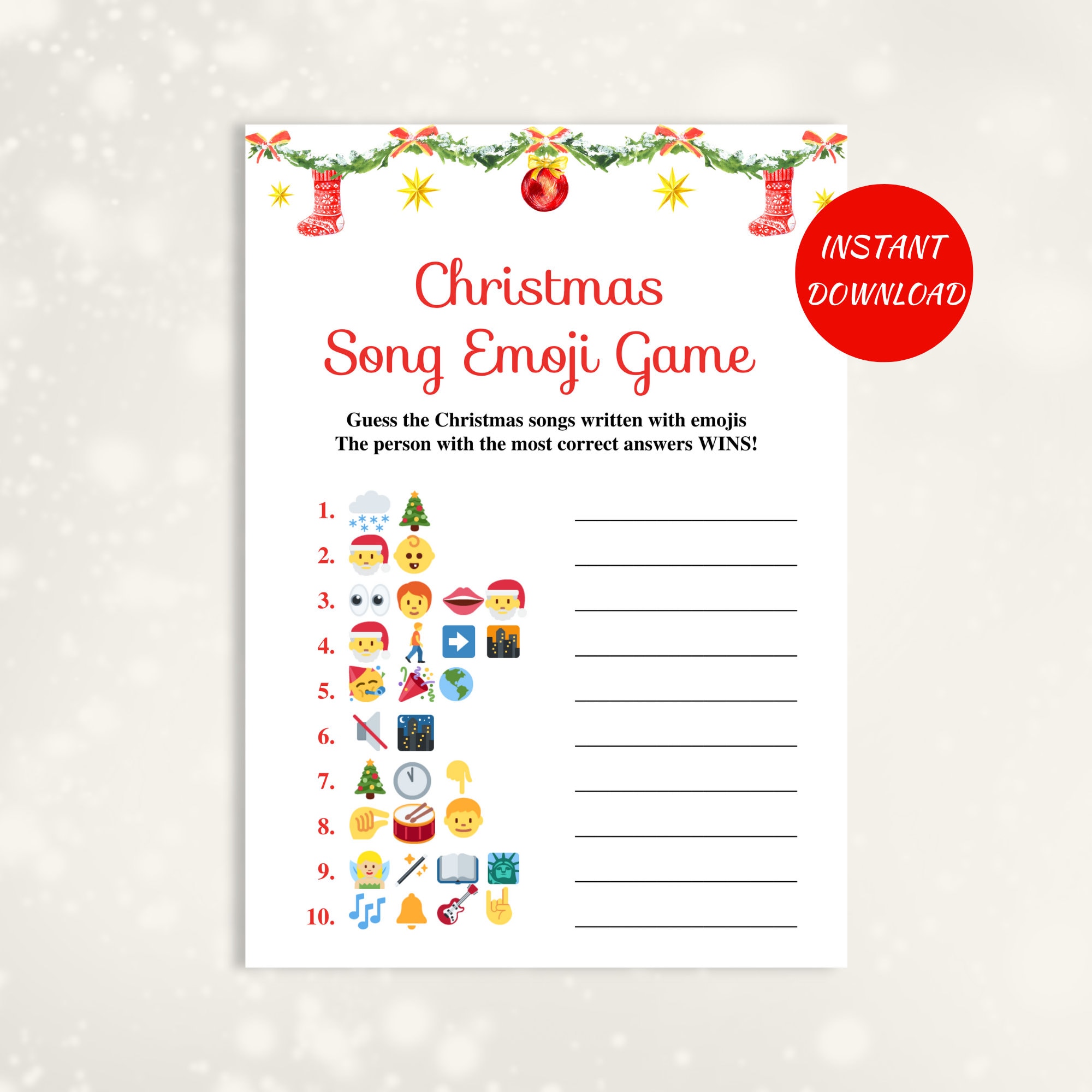 Printable Christmas Emoji Game, Christmas Party Games DOWNLOAD - Etsy