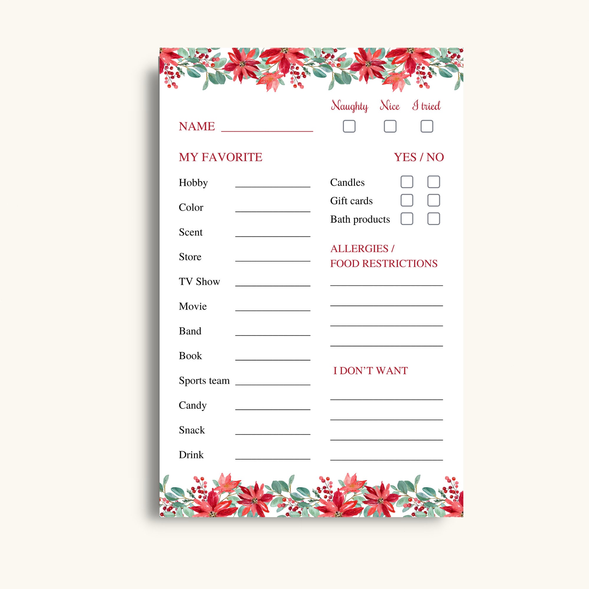 Printable Secret Santa Questionnaire and Sign up Sheet Secret Santa ...