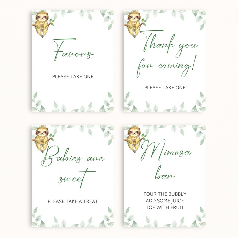 16 Printable Sloth Baby Shower Table Signs 8x10 Baby Shower - Etsy