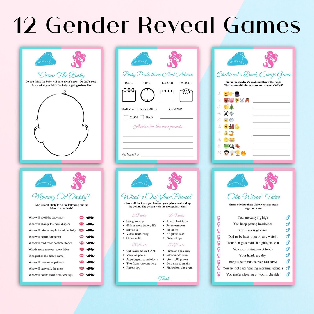 12 Printable Mermaids or Pirates Gender Reveal Games | Ocean Gender ...