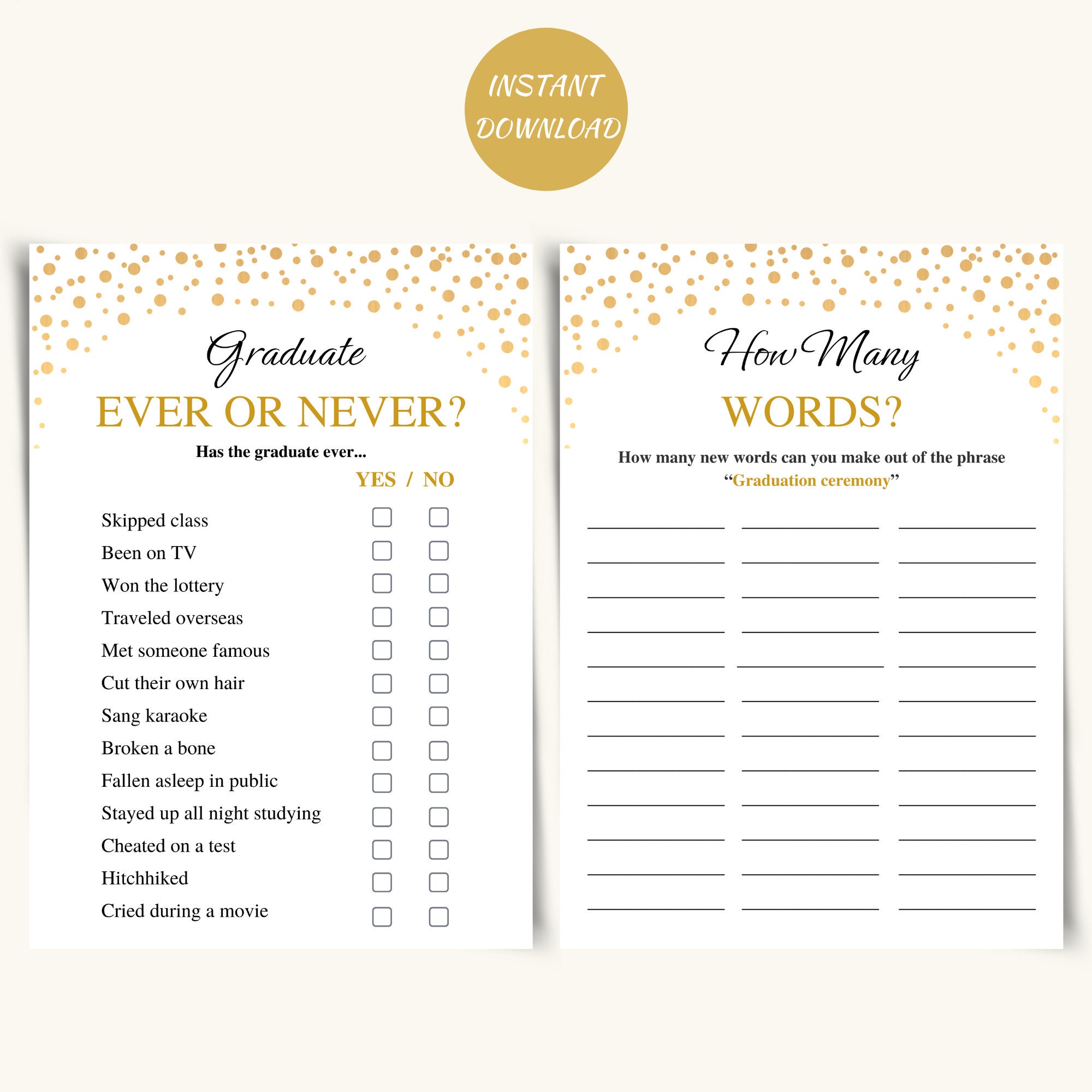 10 Printable Graduation Party Games, Gold Graduation Game Pack, Fun ...