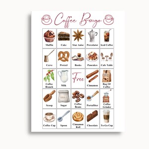 50 Printable Coffee Picture Bingo Cards, Coffee Bingo Cards, Coffee ...