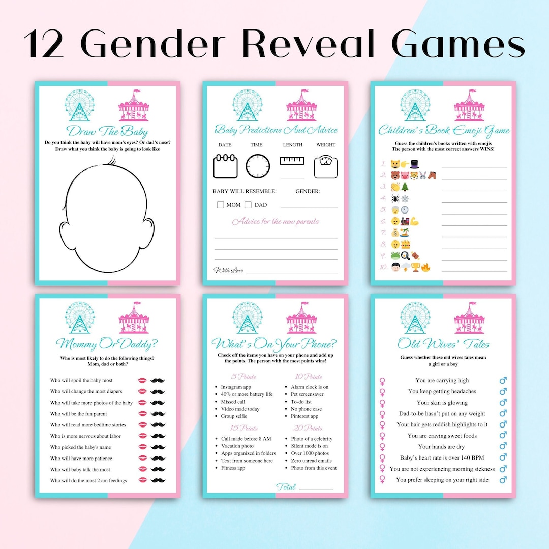 12 Printable Carnival Gender Reveal Games | Circus Gender Reveal Party ...