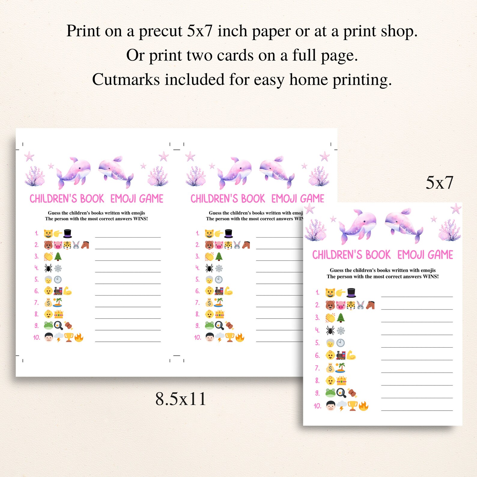 16 Printable Under the Sea Baby Shower Games, Pink Whale Baby Shower ...