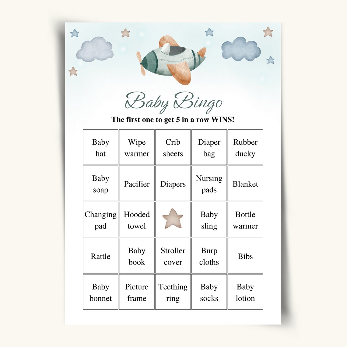 30 Printable Prefilled Baby Shower Bingo Cards, Airplane Baby Shower ...
