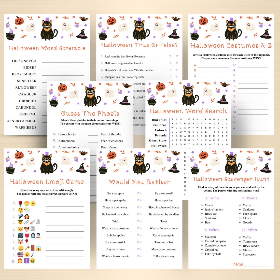 8 Printable Halloween Party Games Family Halloween Game Bundle Kids ...
