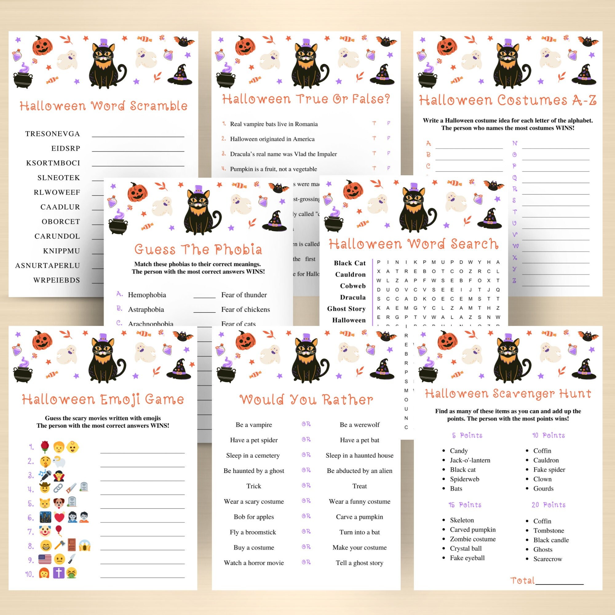 8 Printable Halloween Party Games Family Halloween Game Bundle Kids ...