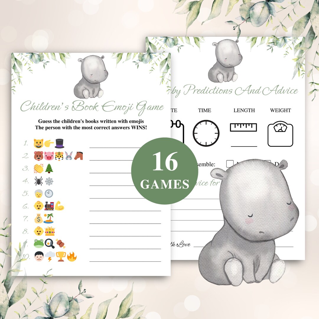 16 Printable Hippo Baby Shower Games | Jungle Baby Shower Game Bundle ...