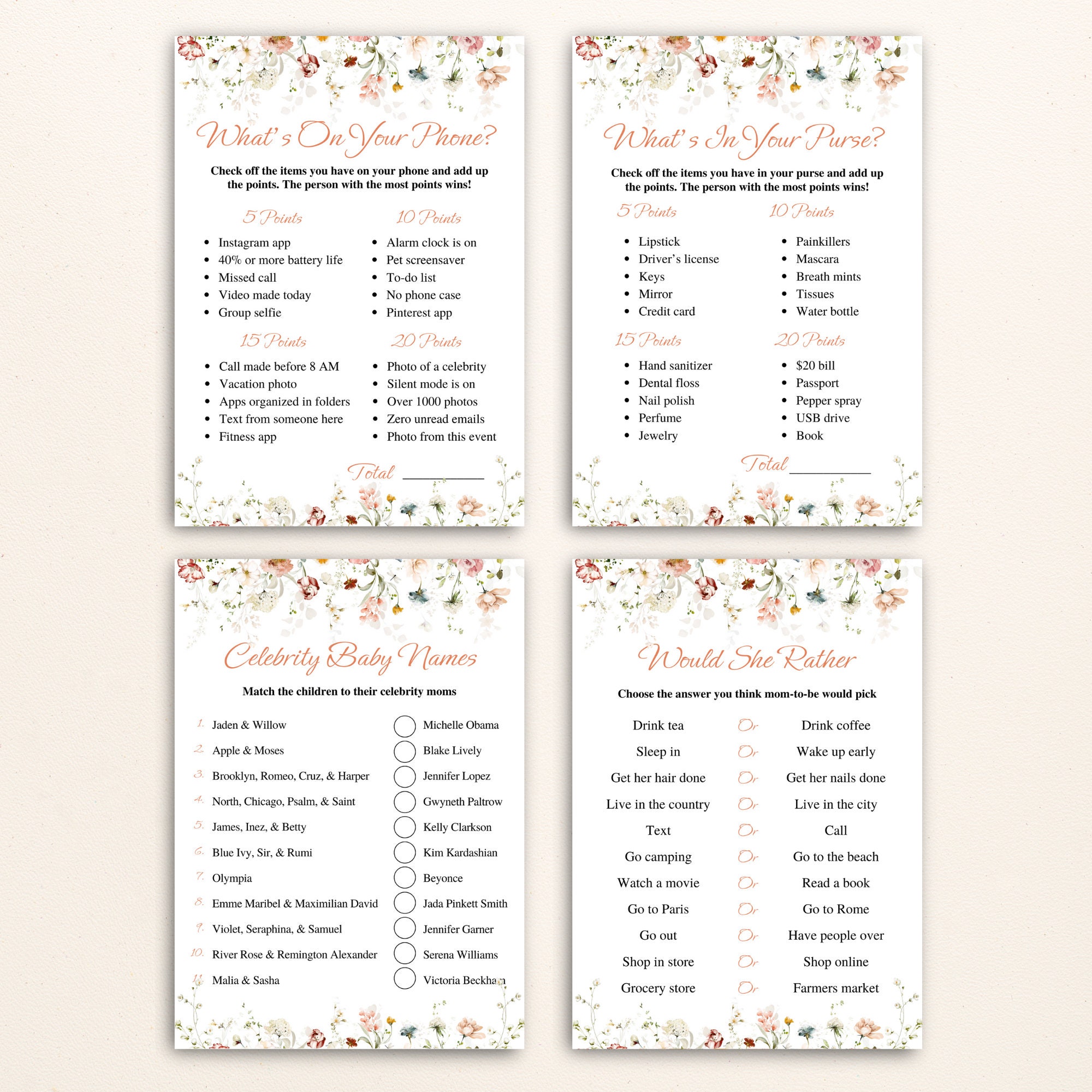 16 Printable Wildflower Baby Shower Games Garden Flowers Baby Shower ...