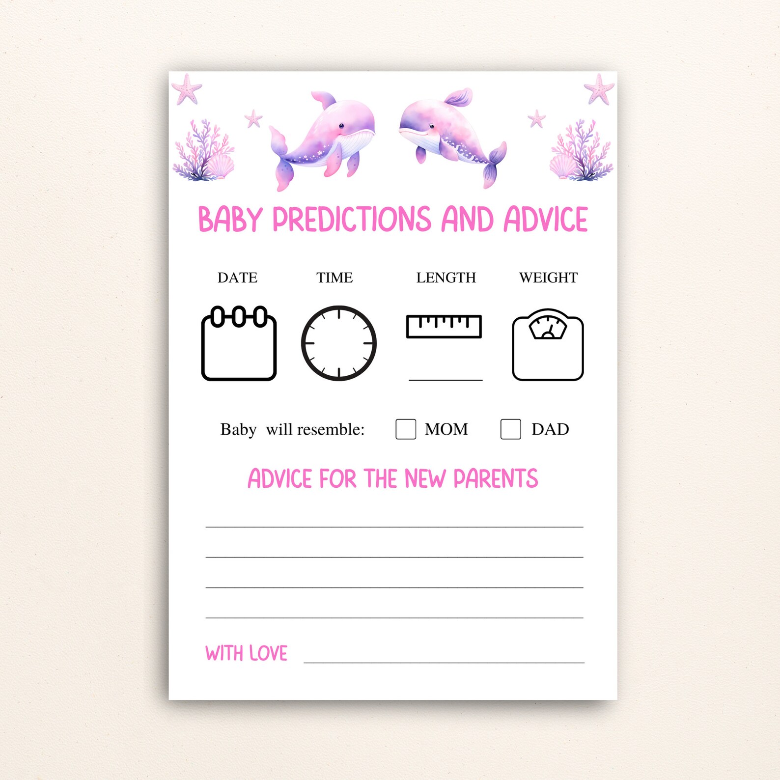 Printable Pink Whale Baby Shower Games: Under the Sea Theme, 16 Game ...