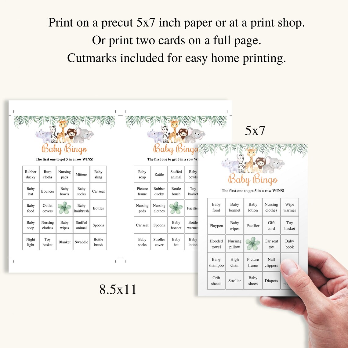 30 Printable Prefilled Baby Shower Bingo Cards Safari Baby - Etsy