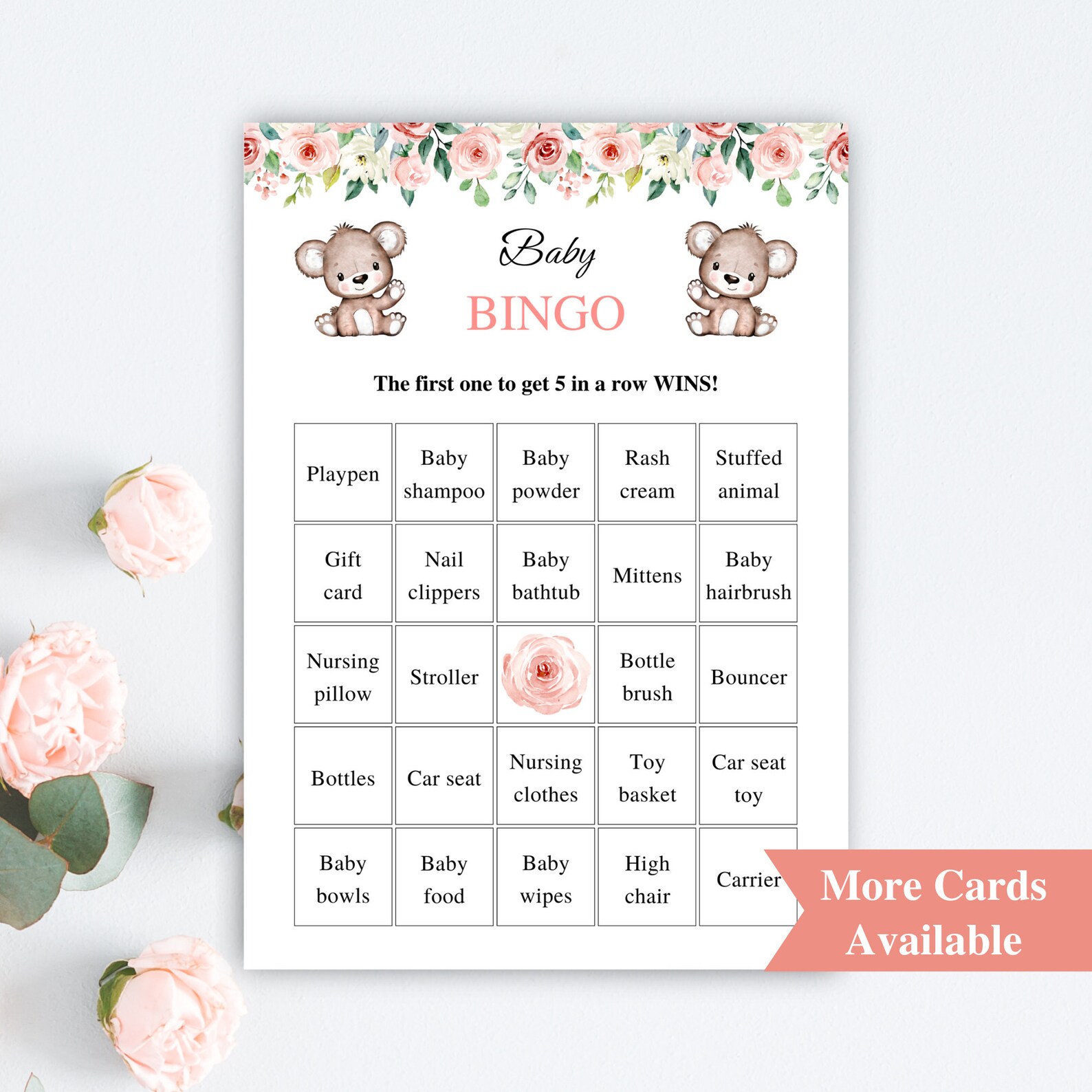 30 Printable Prefilled Baby Shower Bingo Cards Floral Twin Baby Shower ...