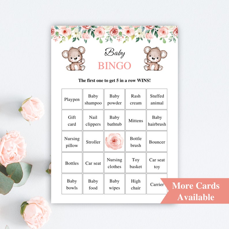 30 Printable Prefilled Baby Shower Bingo Cards Floral Twin Baby Shower ...