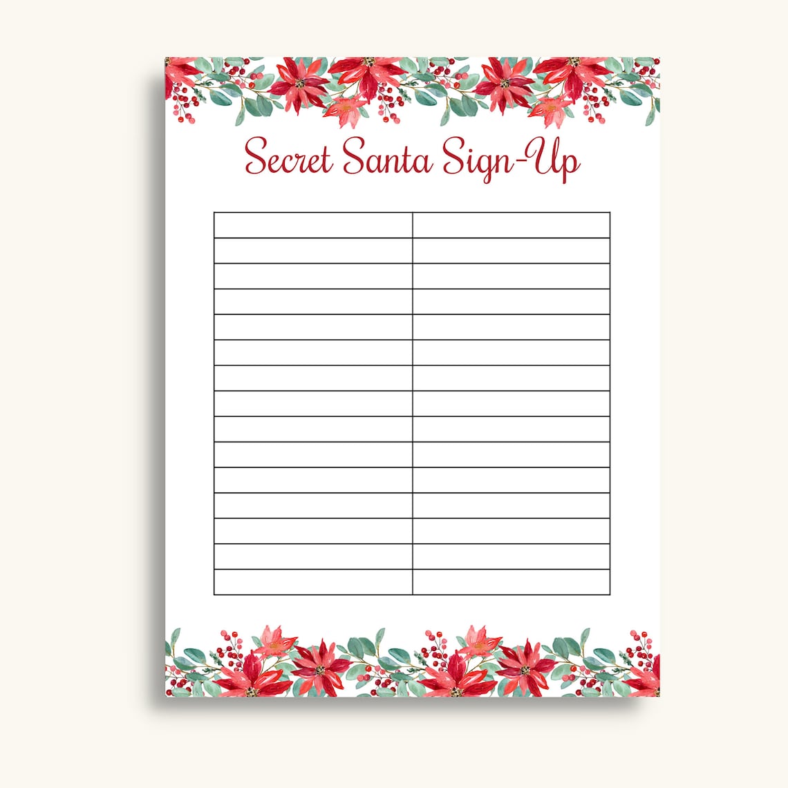 Printable Secret Santa Questionnaire and Sign up Sheet Secret Santa ...