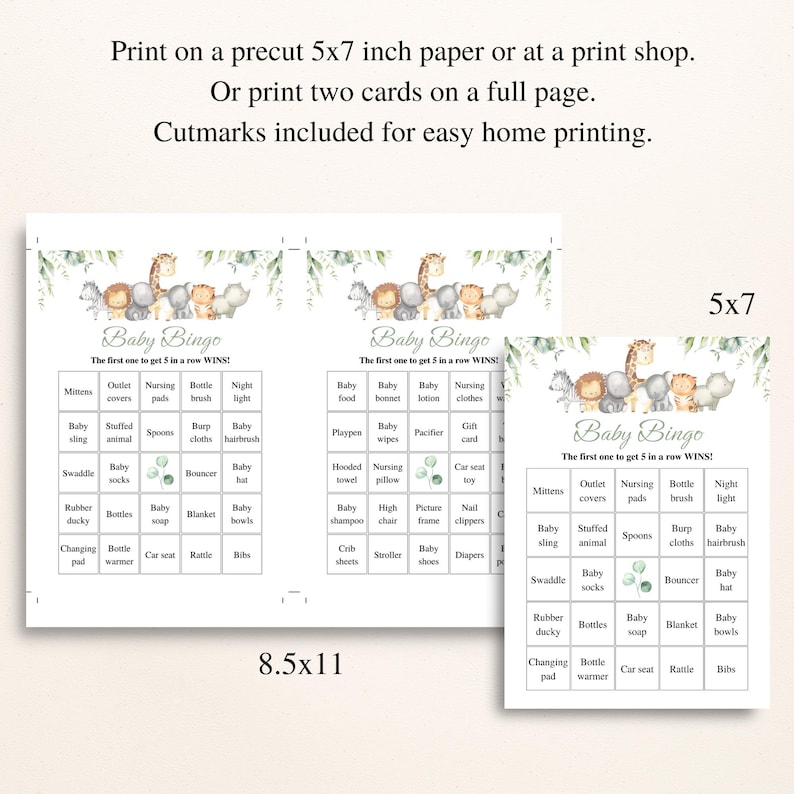 100 Printable Safari Baby Shower Bingo Cards, Prefilled Baby Gift Bingo ...