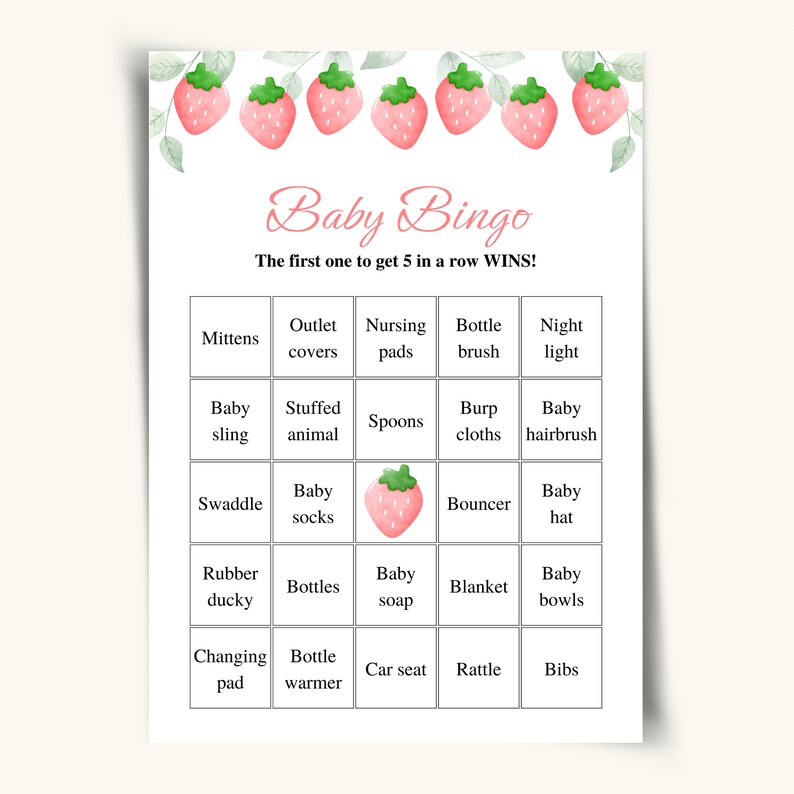 30 Printable Prefilled Baby Shower Bingo Cards, Strawberry Baby Shower ...