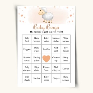 30 Printable Prefilled Baby Shower Bingo Cards, Little Lamb Baby Shower ...