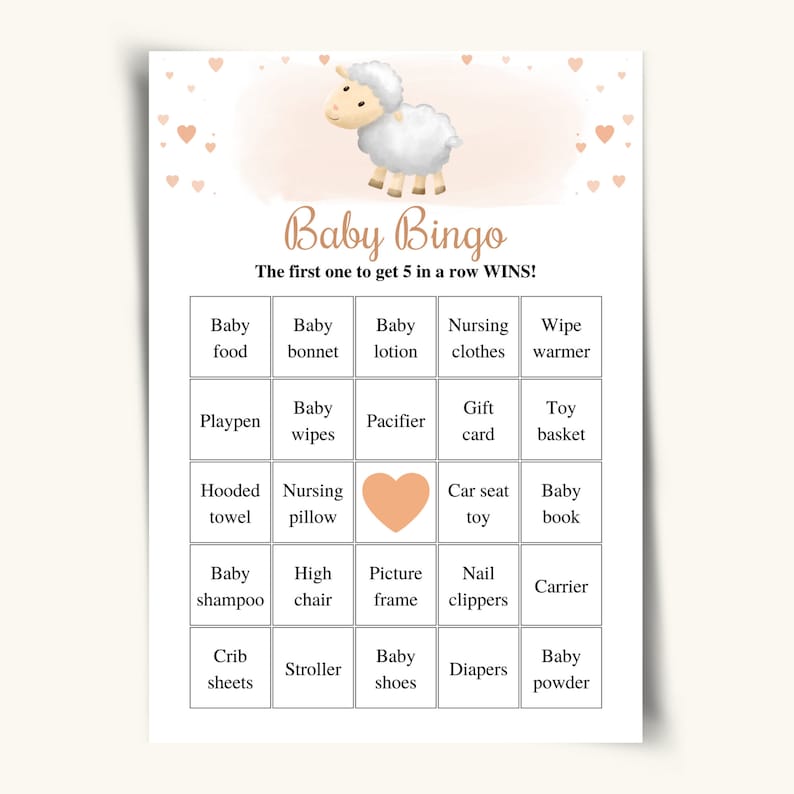 30 Printable Prefilled Baby Shower Bingo Cards, Little Lamb Baby Shower ...