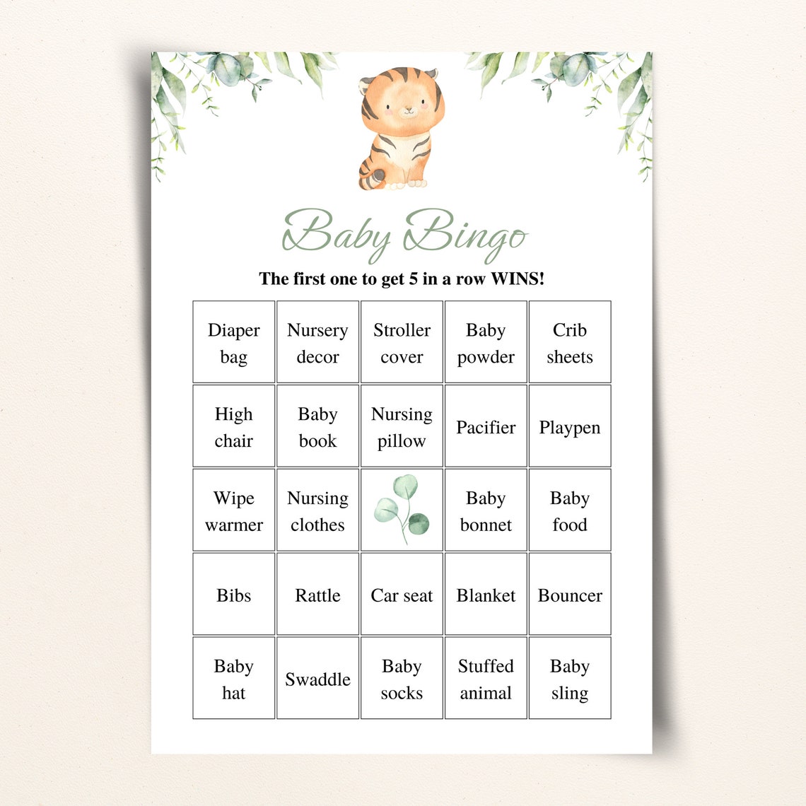 30 Printable Tiger Baby Shower Bingo Cards 5x7'' Prefilled Baby Bingo ...