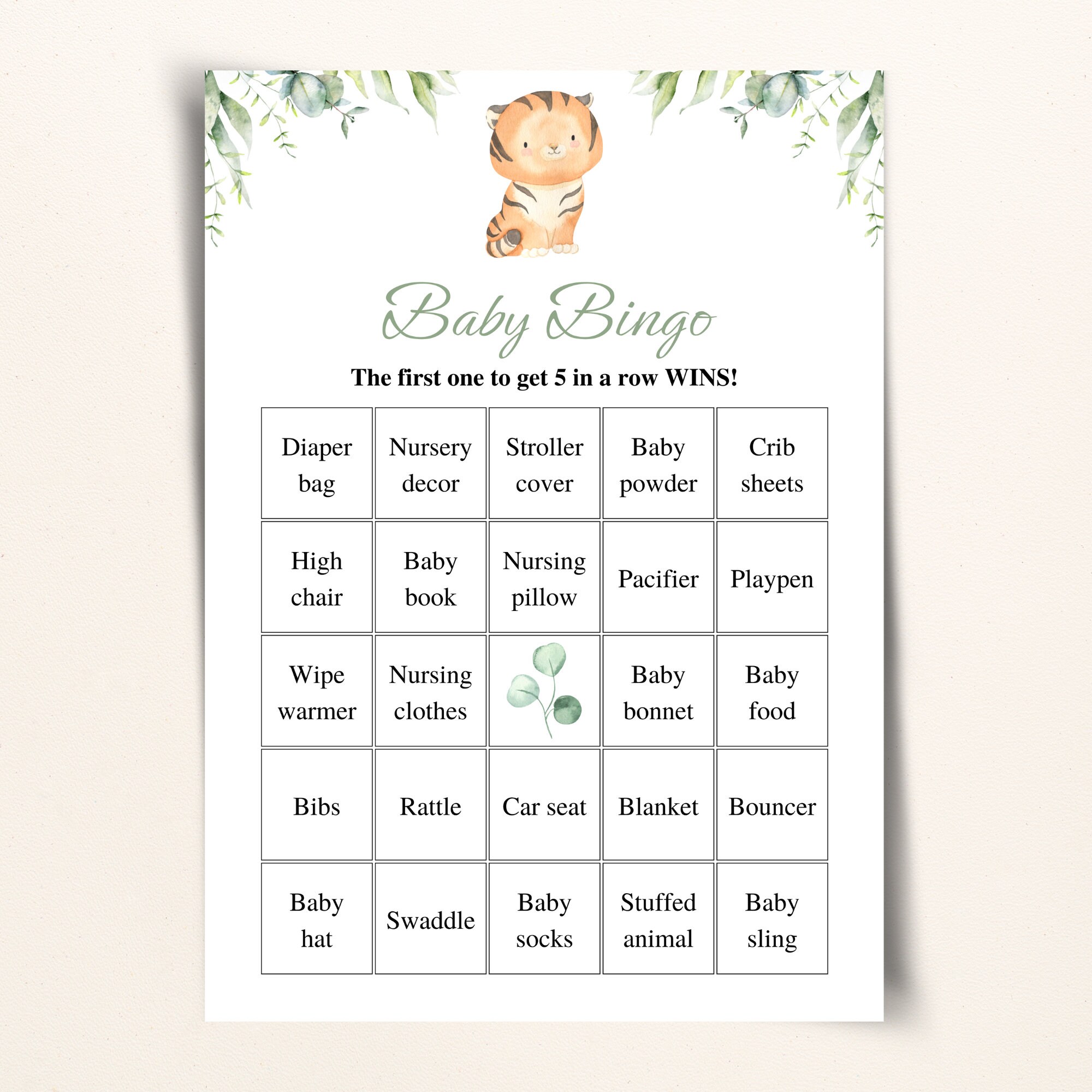 30 Printable Tiger Baby Shower Bingo Cards 5x7'' Prefilled Baby Bingo ...