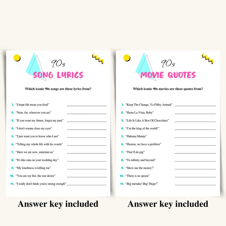 10 Printable 90s Themed Party Games 90s Party Game Bundle Etsy